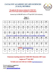 Ans key Paper I booklet A,B,C,D - CSIR Net Set Life Science Coaching ...